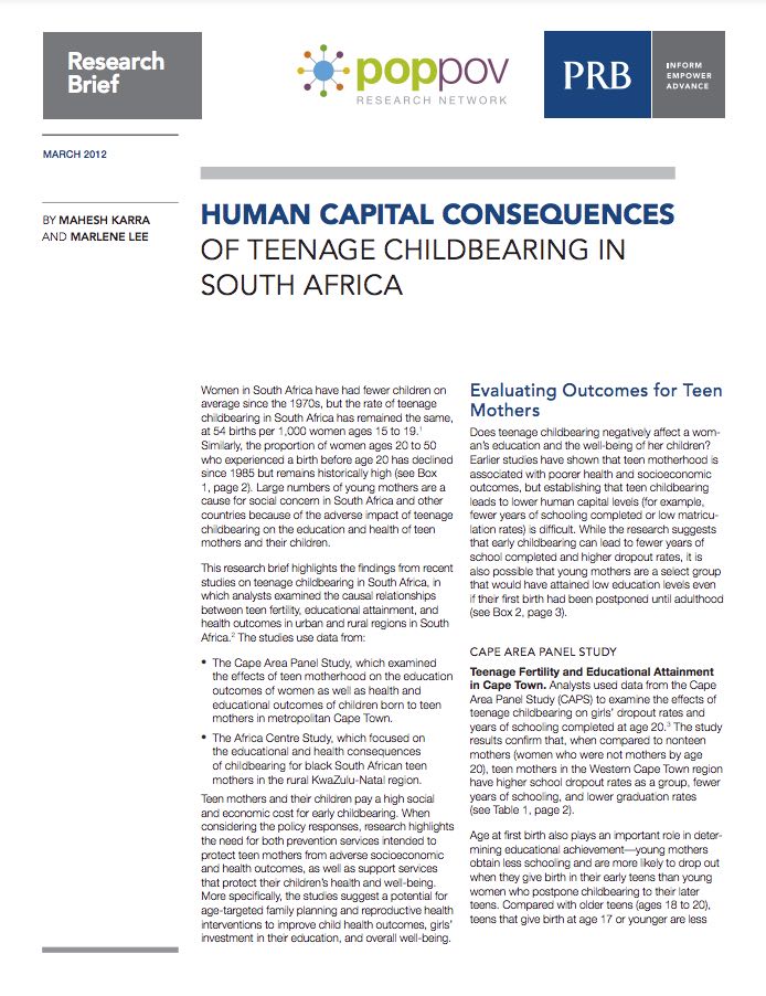 Human Capital Consequences of Teenage Childbearing in South Africa ...